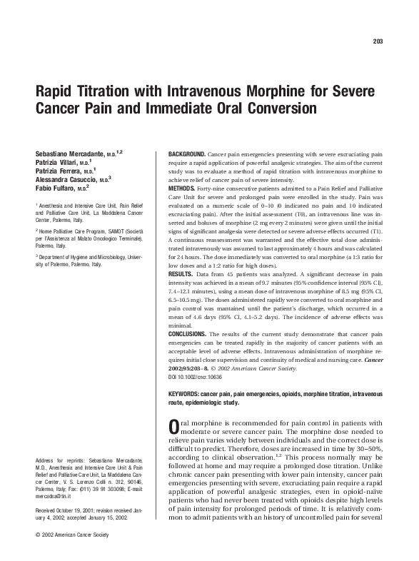 (PDF) Rapid titration with intravenous morphine for severe cancer pain ...