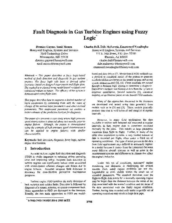 (PDF) Fault diagnosis in gas turbine engines using fuzzy logic