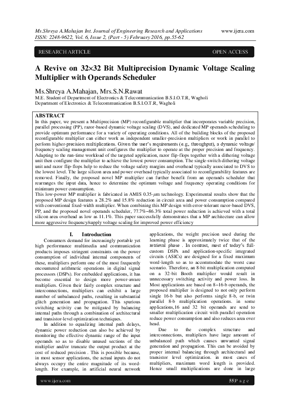 (PDF) A Revive on 32×32 Bit Multiprecision Dynamic Voltage Scaling Multiplier with Operands ...