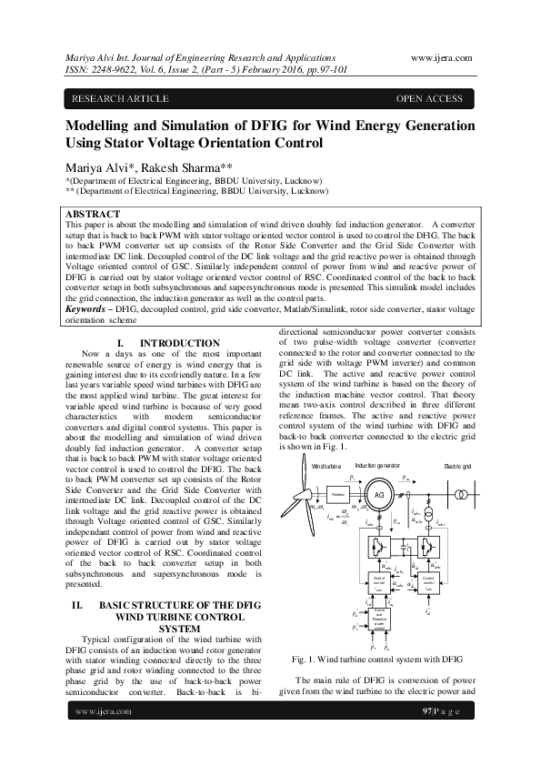 (PDF) Modelling and Simulation of DFIG for Wind Energy Generation Using Stator Voltage ...