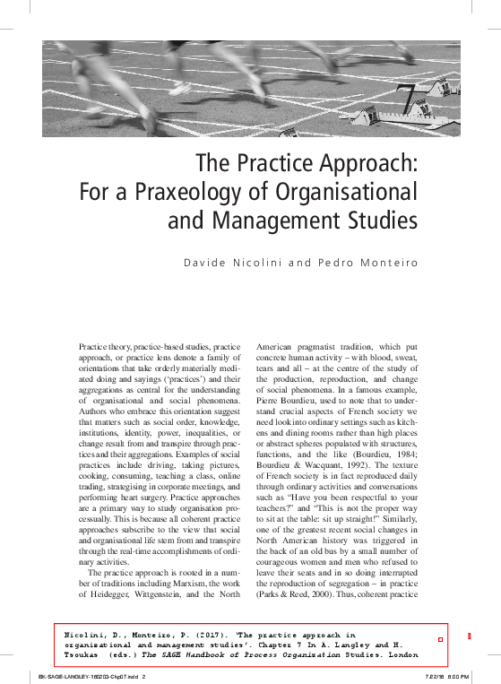 (PDF) The Practice Approach: For a Praxeology of Organisational and ...