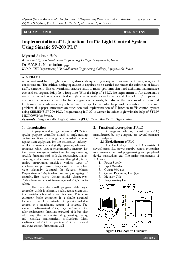 Pdf Implementation Of T Junction Traffic Light Control System Using