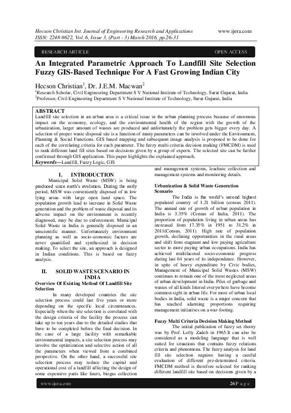 (PDF) An Integrated Parametric Approach To Landfill Site Selection Fuzzy GIS-Based Technique For ...