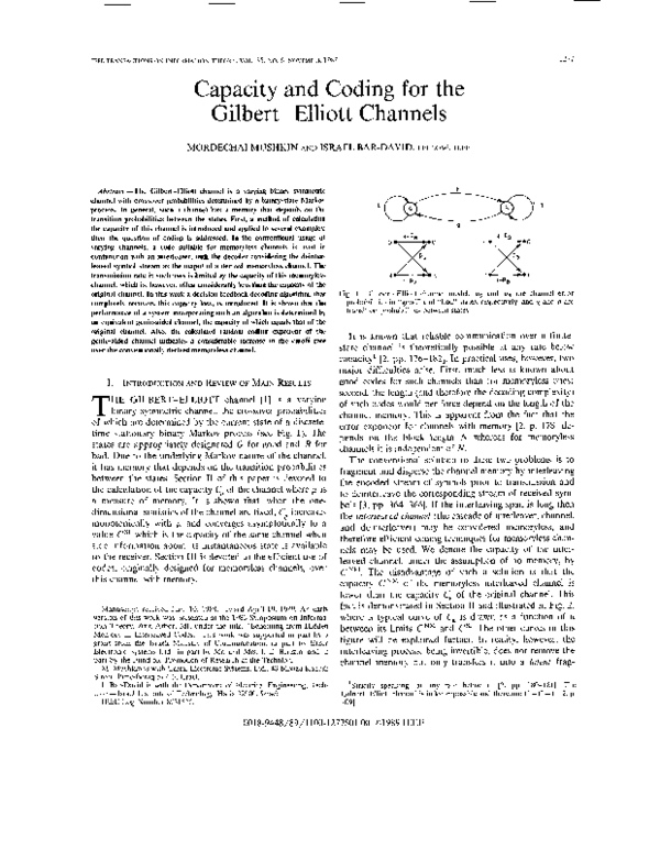 (PDF) Capacity and coding for the Gilbert-Elliot channels
