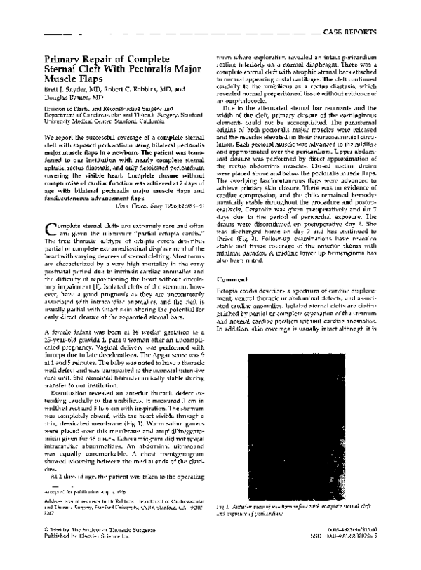 (PDF) Primary repair of complete sternal cleft with pectoralis major ...