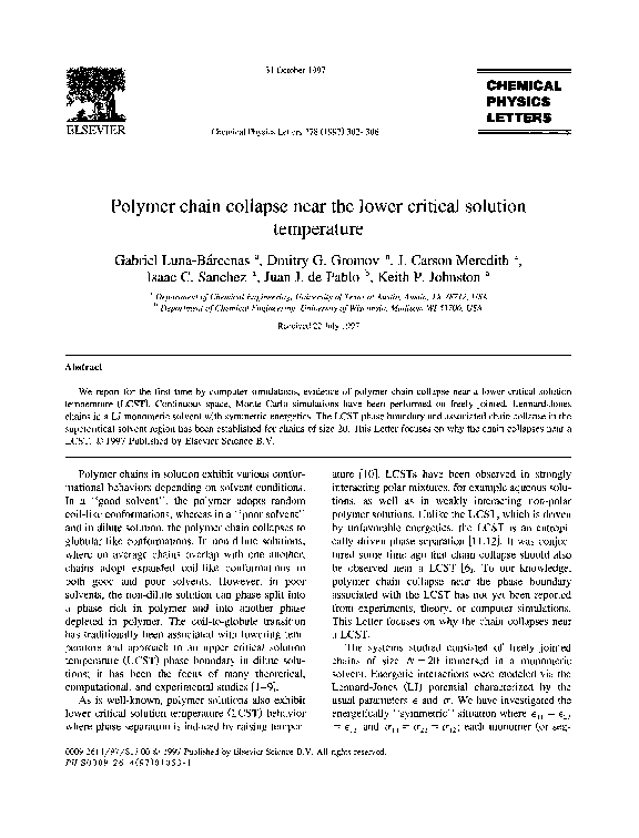 (PDF) Polymer chain collapse near the lower critical solution temperature