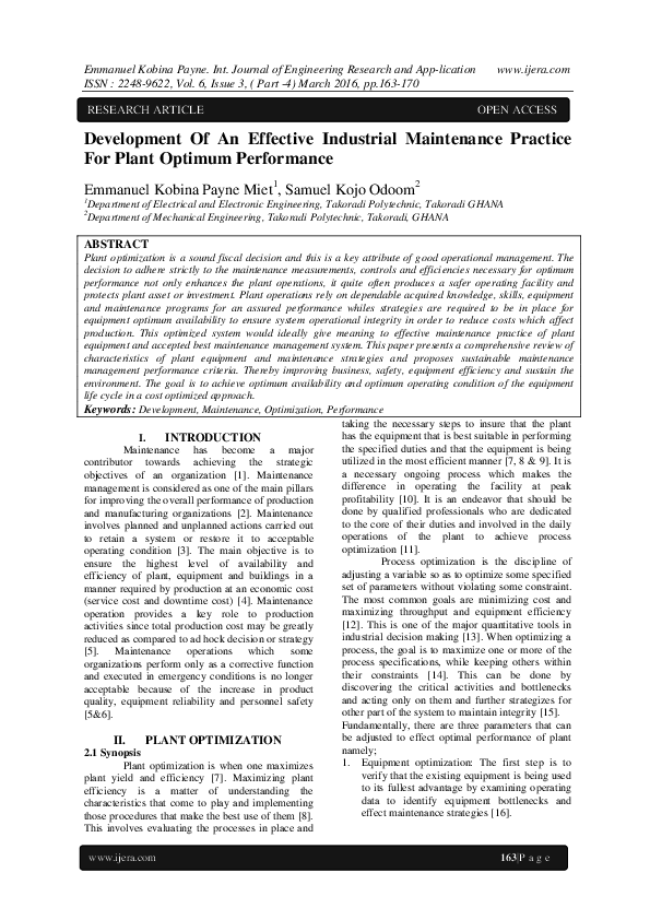 (PDF) Development Of An Effective Industrial Maintenance Practice For ...
