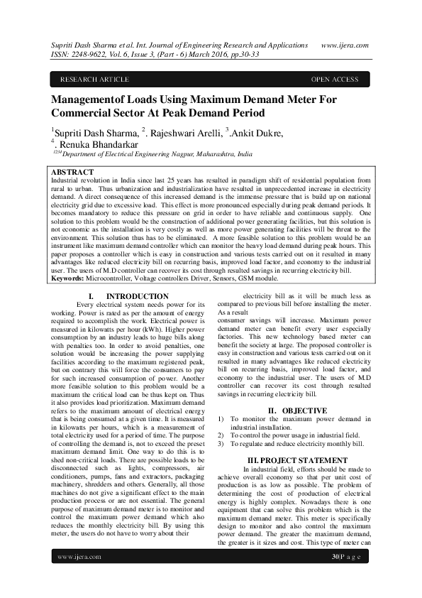 (PDF) Managementof Loads Using Maximum Demand Meter For Commercial ...