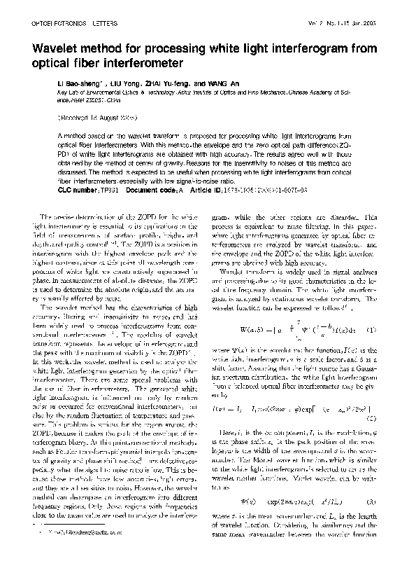 (PDF) Wavelet method for processing white light interferogram from optical fiber interferometer