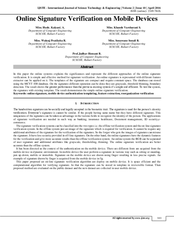 (PDF) Online Signature Verification on Mobile Devices