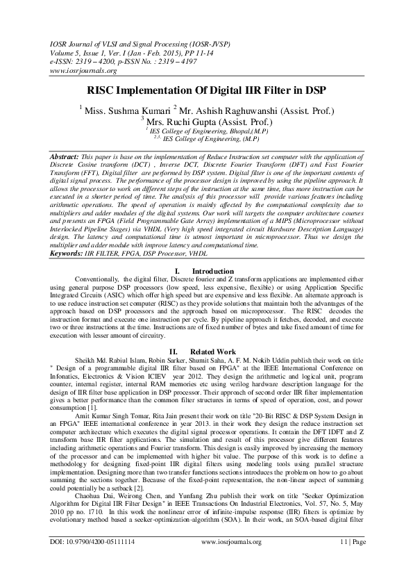 Pdf Risc Implementation Of Digital Iir Filter In Dsp