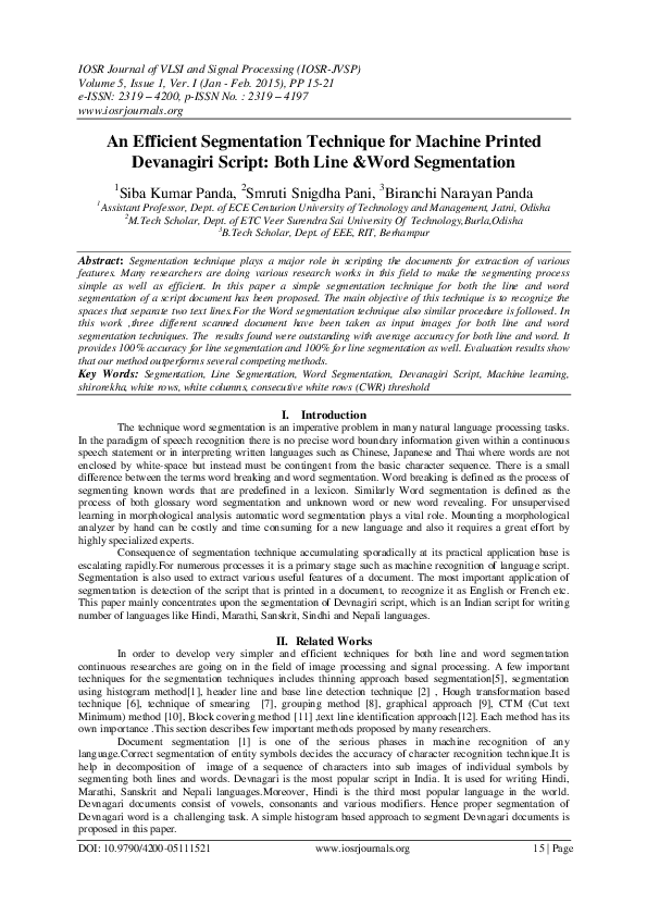 (PDF) An Efficient Segmentation Technique for Machine Printed Devanagiri Script: Both Line &Word ...