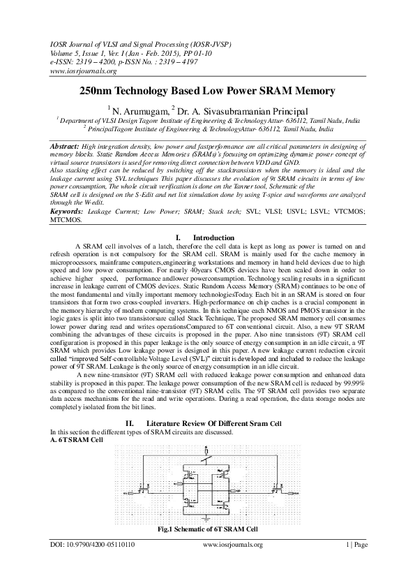 (PDF) 250nm Technology Based Low Power SRAM Memory