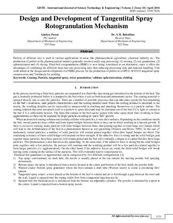 (PDF) Design and Development of Tangentital Spray Rotogranulation Mechanism