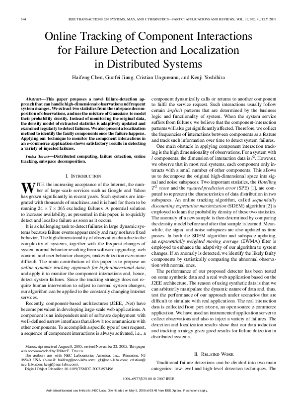 (PDF) Online Tracking of Component Interactions for Failure Detection and Localization in ...