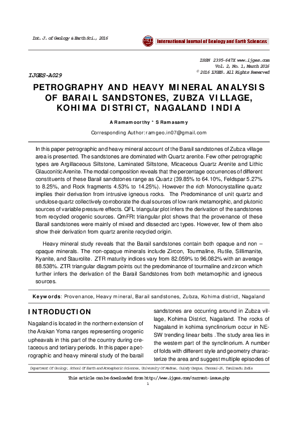 (PDF) PETROGRAPHY AND HEAVY MINERAL ANALYSIS OF BARAIL SANDSTONES ...