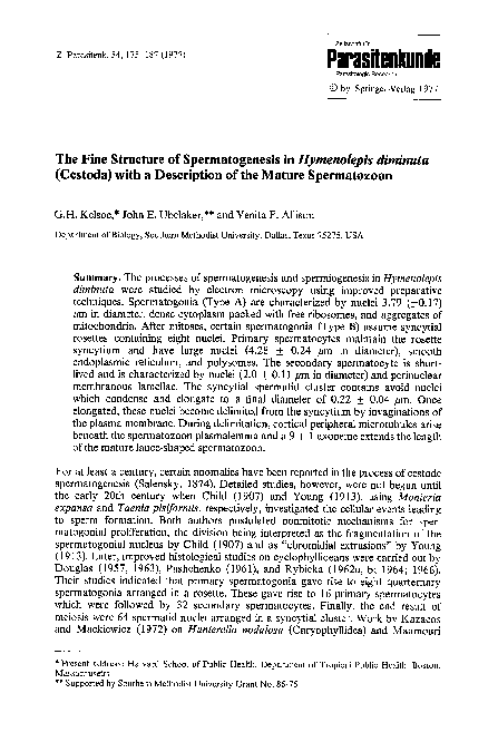 (PDF) The fine structure of spermatogenesis in Hymenolepis diminuta ... (PDF) The fine structure of spermatogenesis in Hymenolepis diminuta ...