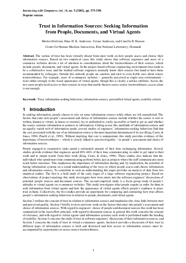 (PDF) Trust in information sources: seeking information from people ...