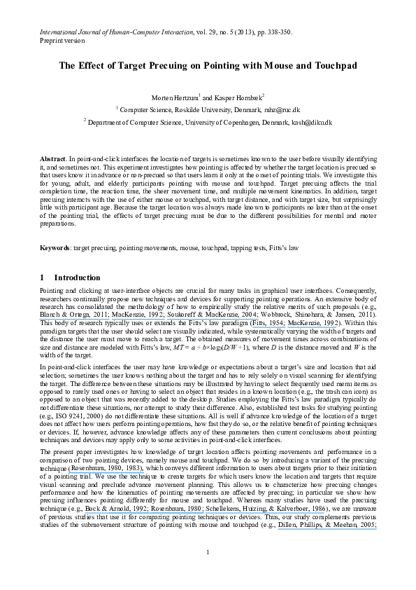 (PDF) The Effect of Target Precuing on Pointing With Mouse and Touchpad ...