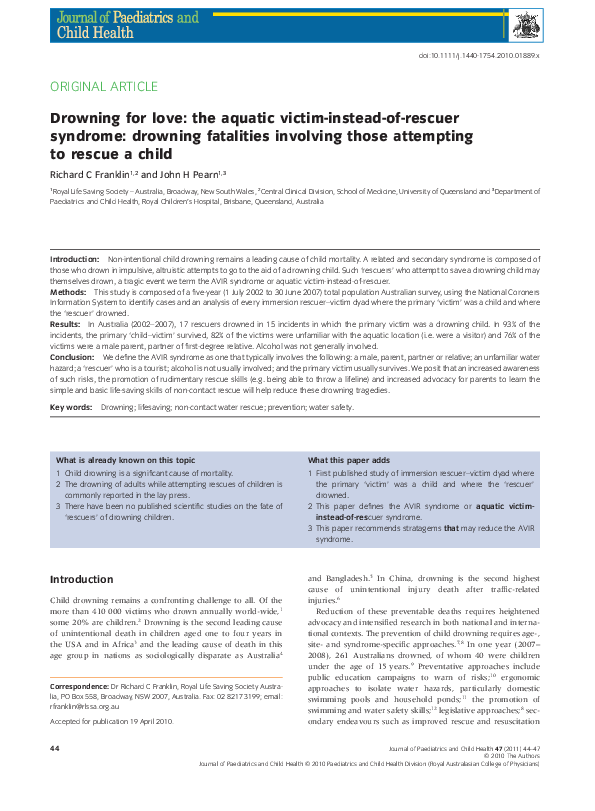 (PDF) Drowning for love: the aquatic victim-instead-of-rescuer syndrome ...