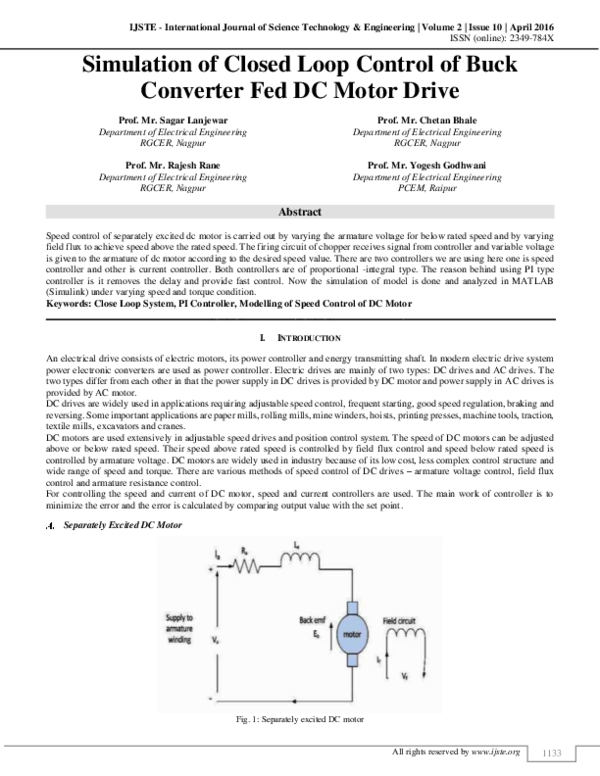 (PDF) Simulation of Closed Loop Control of Buck Converter Fed DC Motor ...