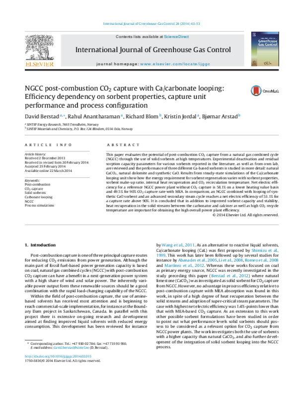 (PDF) NGCC post-combustion CO2 capture with Ca/carbonate looping ...