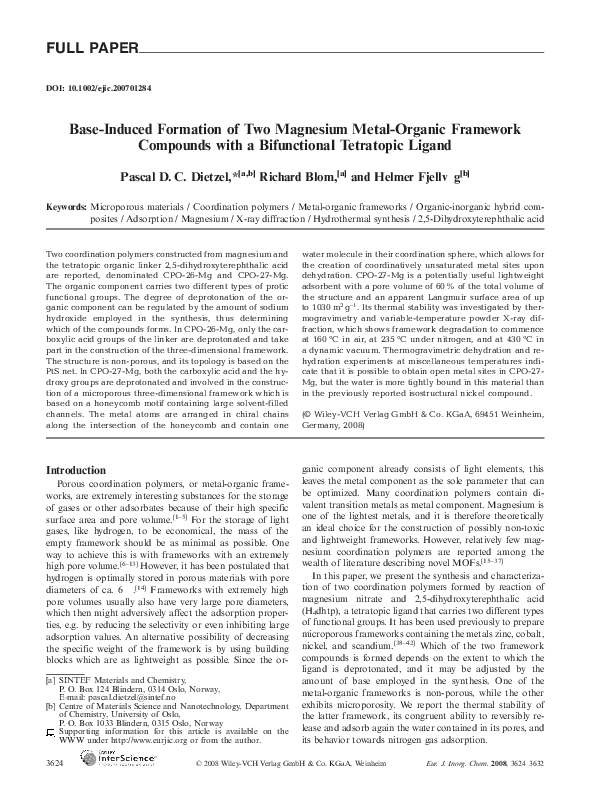 (PDF) Base-Induced Formation of Two Magnesium Metal-Organic Framework ...
