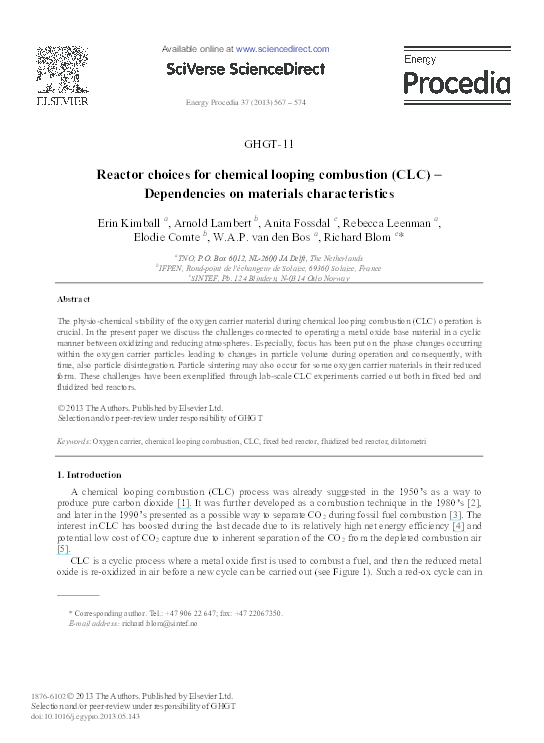 (PDF) Reactor choices for chemical looping combustion (CLC ...