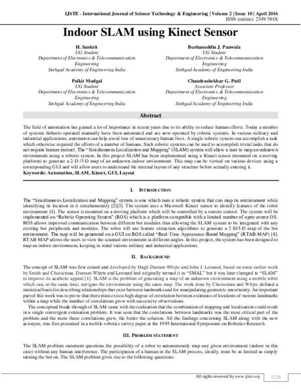 (PDF) Indoor SLAM using Kinect Sensor