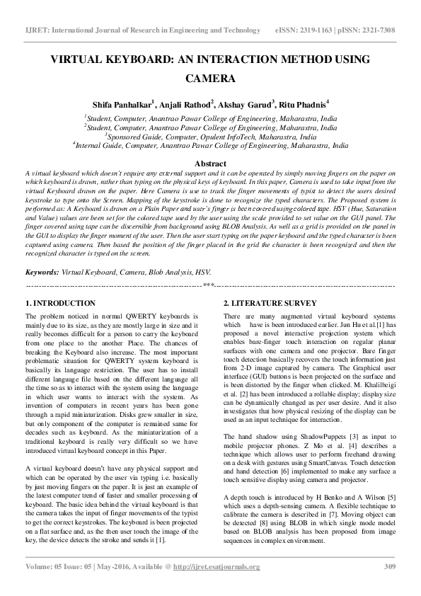 Pdf Virtual Keyboard An Interaction Method Using Camera