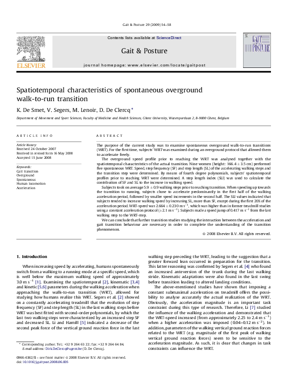 Pdf Spatiotemporal Characteristics Of Spontaneous Overground Walk To