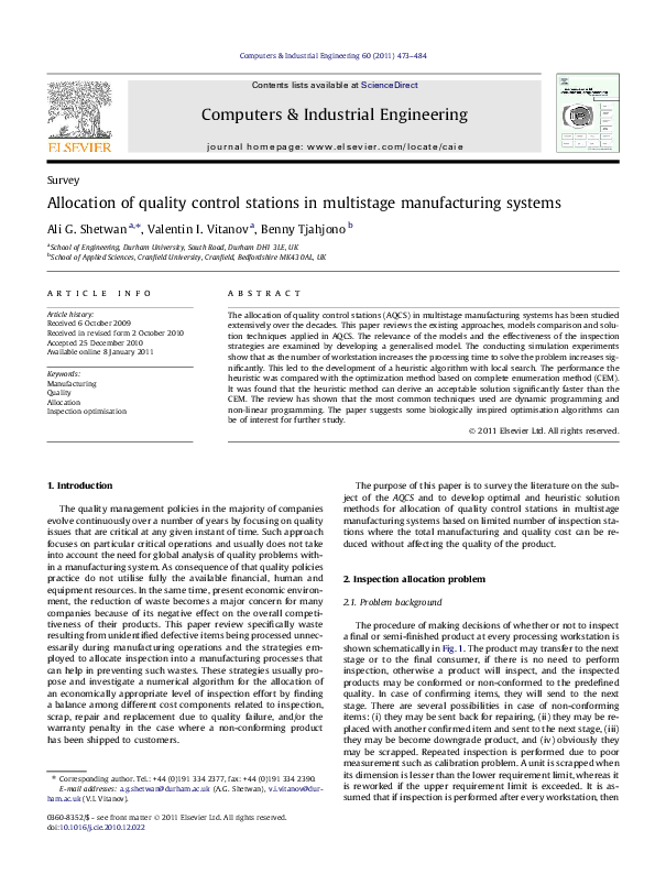 (PDF) Allocation of quality control stations in multistage ...