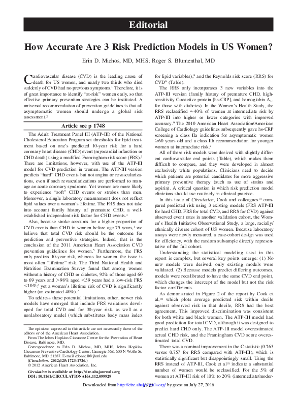 (PDF) How Accurate Are 3 Risk Prediction Models in US Women?