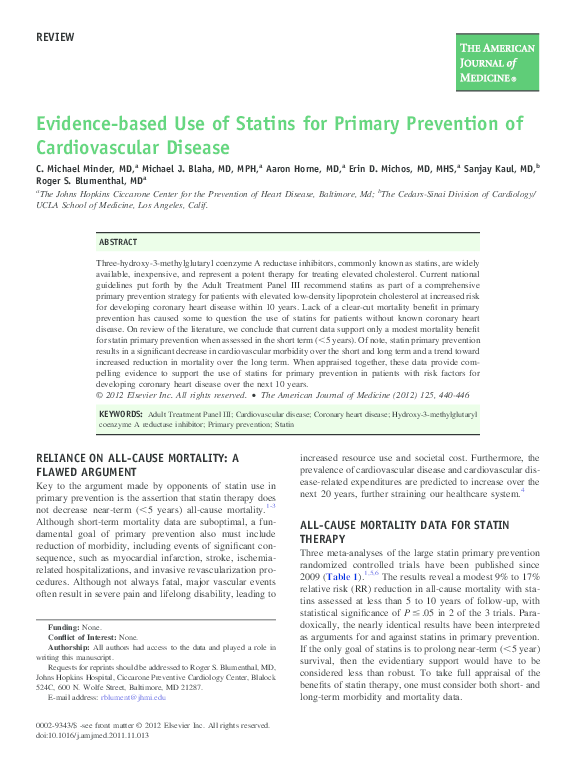 (PDF) Evidence-based Use of Statins for Primary Prevention of ...