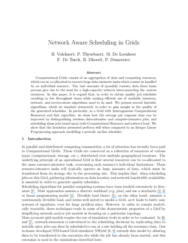 (PDF) Network Aware Scheduling in Grids