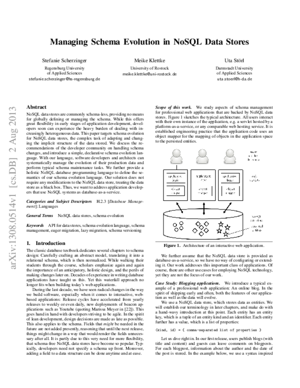 (PDF) Managing Schema Evolution in NoSQL Data Stores