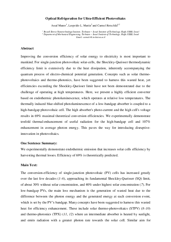(PDF) Optical refrigeration for ultra-efficient photovoltaics
