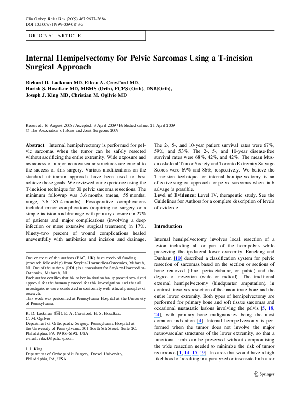 (PDF) Internal Hemipelvectomy for Pelvic Sarcomas Using a T-incision ...