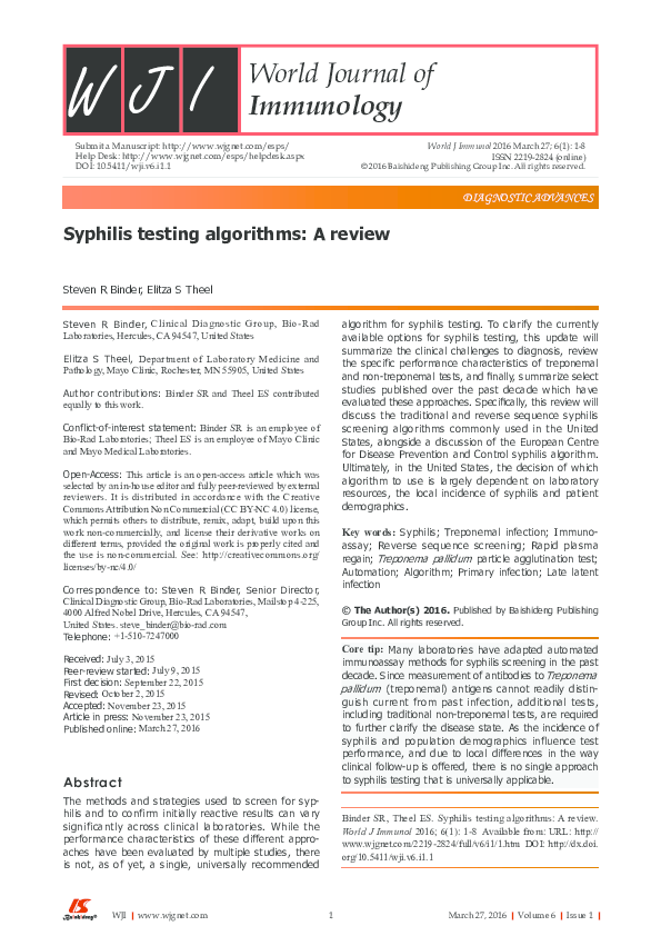 (PDF) Syphilis testing algorithms: A review