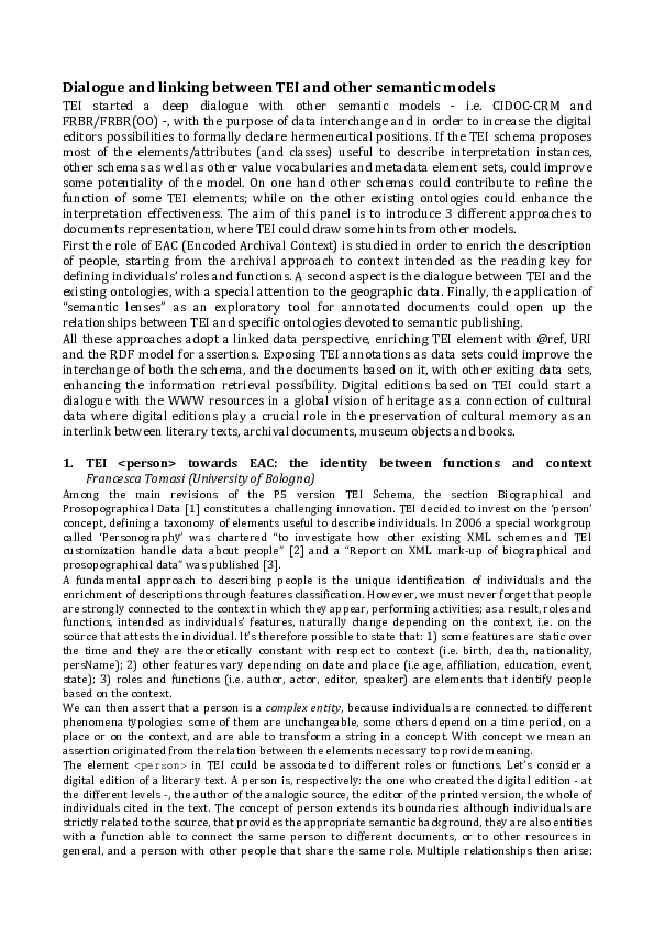 (PDF) Dialogue and linking between TEI and other semantic models