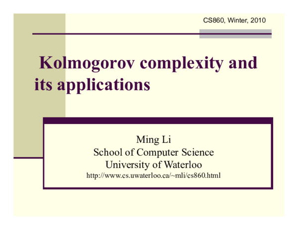 Pdf An Introduction To Kolmogorov Complexity And Its Applications 2 Ed 