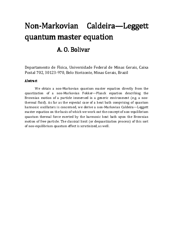 (PDF) Non-Markovian Caldeira--Leggett quantum master equation