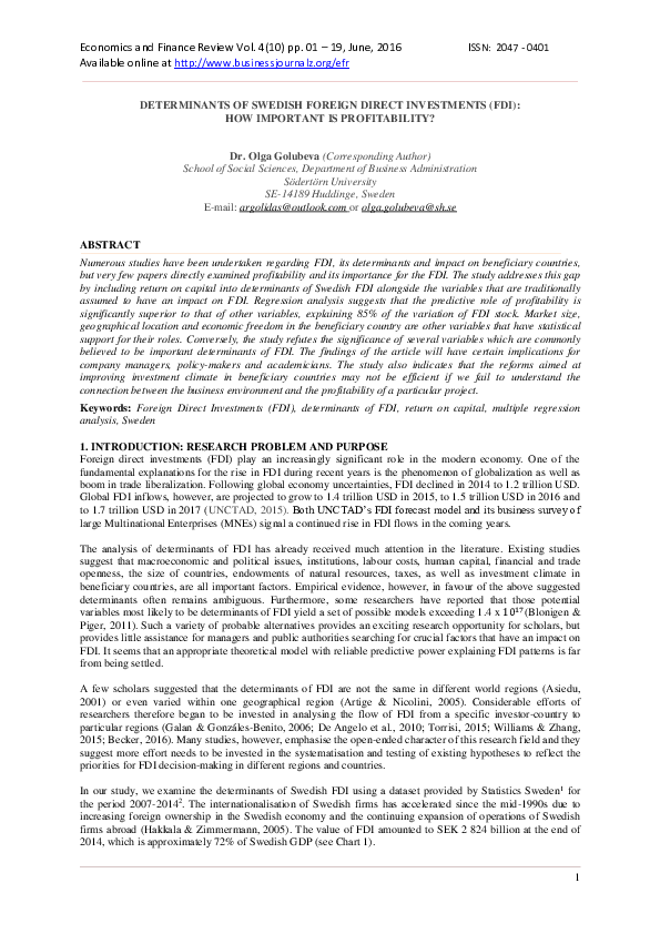 (PDF) DETERMINANTS OF SWEDISH FOREIGN DIRECT INVESTMENTS (FDI): HOW ...