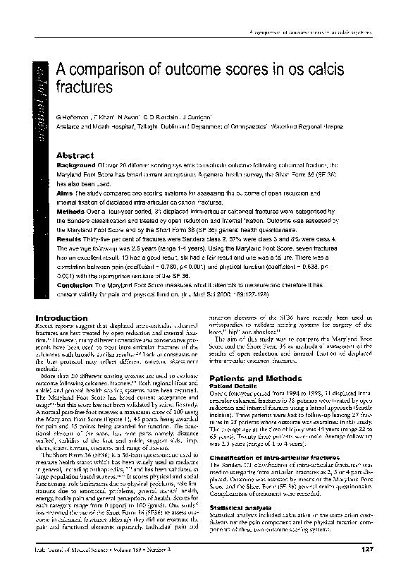 (PDF) A comparison of outcome scores in os calcis fractures