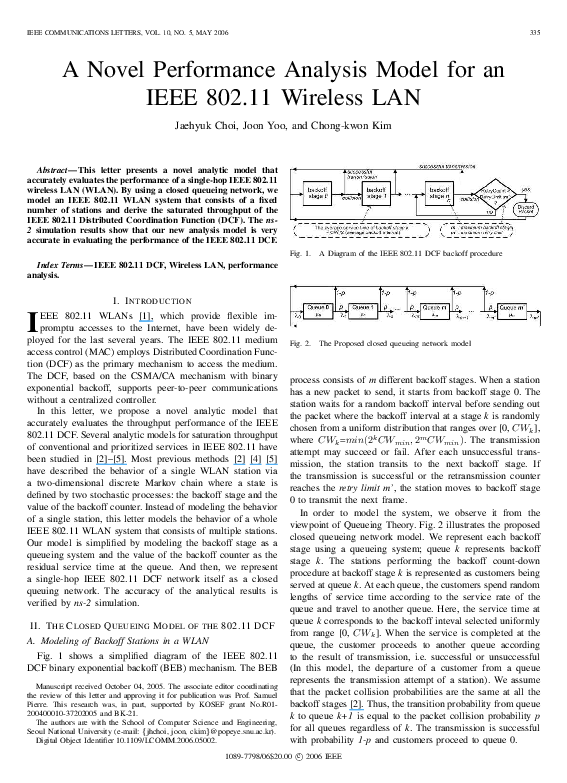 Pdf A Novel Performance Analysis Model For An Ieee 802 11 Wireless Lan