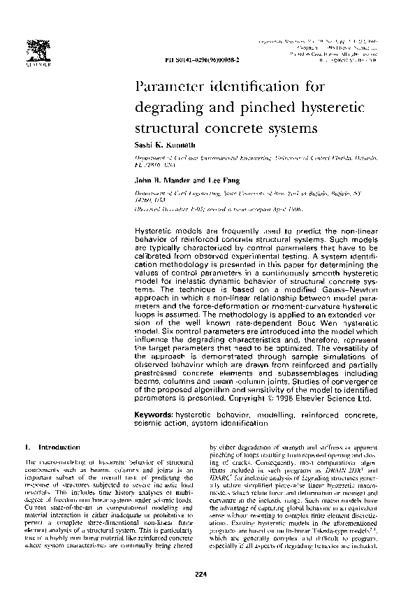 (PDF) Parameter identification for degrading and pinched hysteretic structural concrete systems