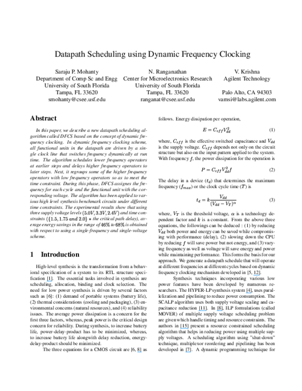 Pdf Datapath Scheduling Using Dynamic Frequency Clocking