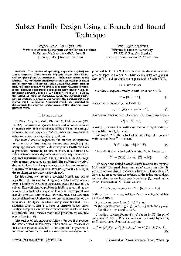 (PDF) Subset family design using a branch and bound technique