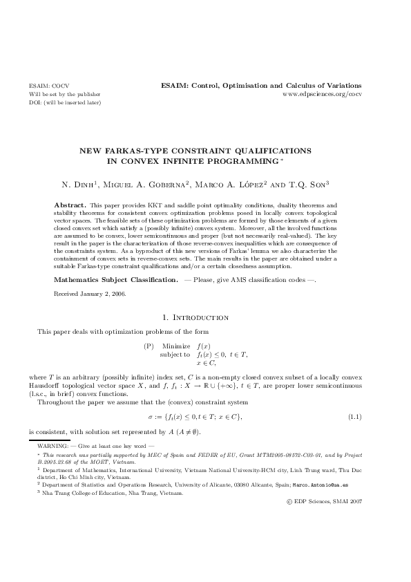 Pdf New Farkas Type Constraintqualifications In Convex Infinite Programming