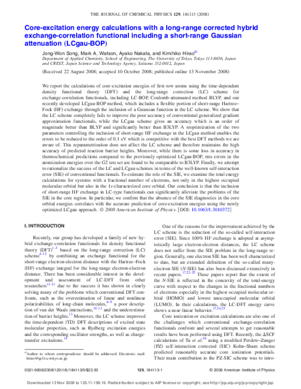 (PDF) Core-excitation energy calculations with a long-range corrected hybrid exchange ...
